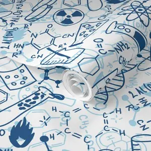 Spoonflower Chemistry Math Science Nerd School Teacher Custom Pre-pasted Wallpaper Blue,blue