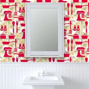 Spoonflower Kitchen Retro Palette Limited Mixer Pots Pans Fork Custom Removable Wallpaper