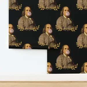 Spoonflower Benjamin Franklin President Historical Whimsical Custom Pre-pasted Wallpaper