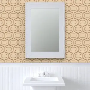 Spoonflower Mid Century Modern Retro Ogee Abstract Geometric Custom Removable Wallpaper - Brown