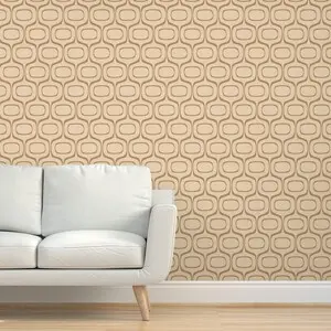Spoonflower Mid Century Modern Retro Ogee Abstract Geometric Custom Removable Wallpaper - Brown