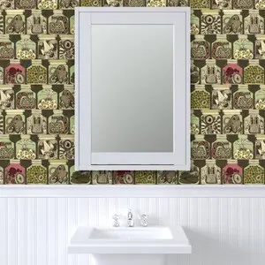 Spoonflower Pickles Vintage Octopus Monster Gothic Halloween Custom Removable Wallpaper - Green