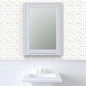Spoonflower Watercolor Polka Dots Multicolor Kitchen Outdoor Traditional Wallpaper - White