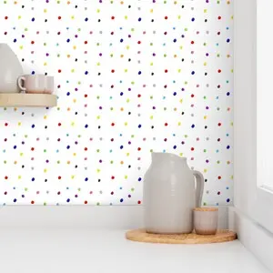 Spoonflower Watercolor Polka Dots Multicolor Kitchen Outdoor Traditional Wallpaper - White