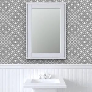 Spoonflower Modern Cottage Circle White Round Mid Century Custom Pre-pasted Wallpaper