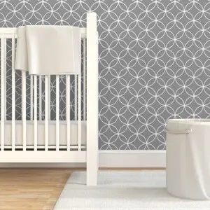 Spoonflower Modern Cottage Circle White Round Mid Century Custom Pre-pasted Wallpaper