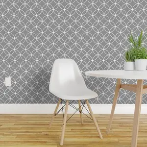 Spoonflower Modern Cottage Circle White Round Mid Century Custom Pre-pasted Wallpaper