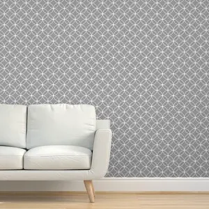 Spoonflower Modern Cottage Circle White Round Mid Century Custom Pre-pasted Wallpaper