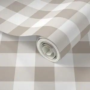Spoonflower Plaid Tartan Taupe Tan Checks Custom Pre-pasted Wallpaper - Beige,brown