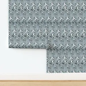 Spoonflower Boho Modern Botanical Bohemian Palm Leaf Tropical Custom Pre-pasted Wallpaper - Blue