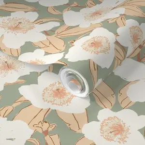 Spoonflower Overgrown Sage Floral Large Soft Autumn Neutral Custom Pre-pasted Wallpaper