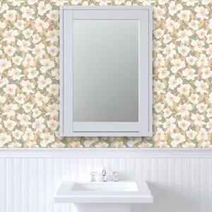 Spoonflower Overgrown Sage Floral Large Soft Autumn Neutral Custom Pre-pasted Wallpaper