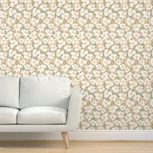 Spoonflower Overgrown Sage Floral Large Soft Autumn Neutral Custom Pre-pasted Wallpaper