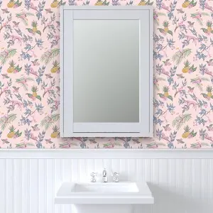 Spoonflower Jungle Toile Animals Colourful Whimsical Monkey Custom Pre-pasted Wallpaper