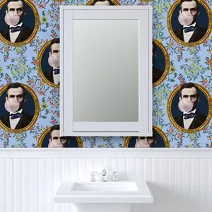 Spoonflower Abraham Lincoln Bubblegum Floral Print Portrait Custom Pre-pasted Wallpaper - Blue,black