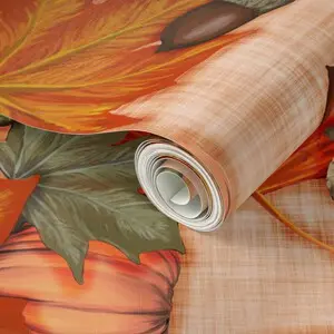 Spoonflower Fall Autumn Warm Pumpkin Seasonal Acorns Squash Custom Pre-pasted Wallpaper - Orange
