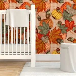 Spoonflower Fall Autumn Warm Pumpkin Seasonal Acorns Squash Custom Pre-pasted Wallpaper - Orange
