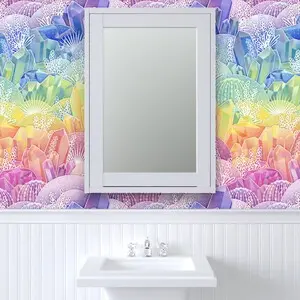 Spoonflower Crystal Garden Magical Unicorn Novelty Custom Pre-pasted Wallpaper - Rainbow