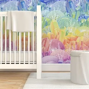 Spoonflower Crystal Garden Magical Unicorn Novelty Custom Pre-pasted Wallpaper - Rainbow