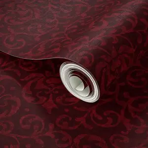 Spoonflower Dark Victorian Elegant Burgundy Pre-raphaelite Custom Pre-pasted Wallpaper - Red