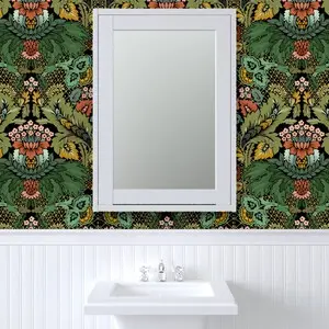 Spoonflower Modern Victorian Art Deco Jungle Foliage Romantic Custom Pre-pasted Wallpaper - Green