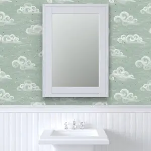 Spoonflower Whimsical Clouds Hand-drawn Pastel Nursery Soft Custom Pre-pasted Wallpaper
