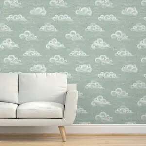 Spoonflower Whimsical Clouds Hand-drawn Pastel Nursery Soft Custom Pre-pasted Wallpaper