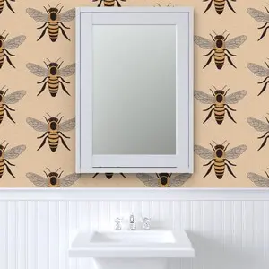 Spoonflower Jumbo Bees Natural Faux Texture Farmhouse Rustic Custom Pre-pasted Wallpaper