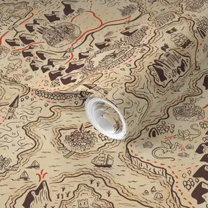 Spoonflower Dragon Cartography Fantasy Sepia Map Dragons Custom Removable Wallpaper - Beige