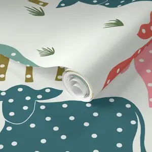 Spoonflower Whimsical Cows Farm Animals Cattle Farmhouse Custom Pre-pasted Wallpaper
