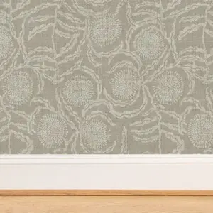 Spoonflower Vintage Floral Neutral Natural Linen Look Rustic Custom Pre-pasted Wallpaper - Beige