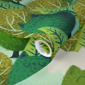 Spoonflower Woodland Botanical Hiking Hills Mountains Custom Pre-pasted Wallpaper - Green