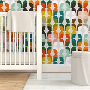Spoonflower Mid Century Birds Whimsical Retro Atomic Era 1950s Custom Pre-pasted Wallpaper - Rainbow