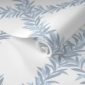 Spoonflower Botanical Trellis Lattice Leaves Floral Light Custom Pre-pasted Wallpaper - Blue