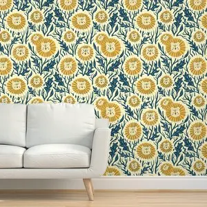 Spoonflower Lion Garden Nature Animals Whimsical Custom Pre-pasted Wallpaper