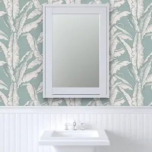Spoonflower Sage Minimal Tropical Flora Banana Leaf Custom Pre-pasted Wallpaper - Green