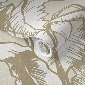 Spoonflower Nature Minimal Tropical Flora Custom Pre-pasted Wallpaper - Beige