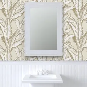 Spoonflower Nature Minimal Tropical Flora Custom Pre-pasted Wallpaper - Beige