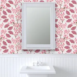 Spoonflower Floral Cherry Blossom Chinoiserie Botanical Spring Custom Pre-pasted Wallpaper
