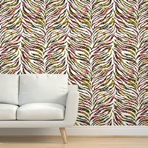 Spoonflower Abstract Animal Print Safari Pop Art Custom Pre-pasted Wallpaper - White