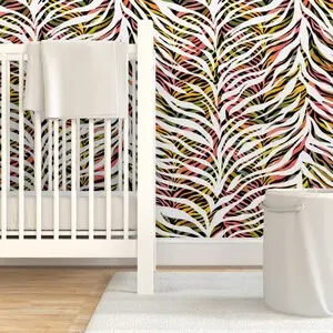 Spoonflower Abstract Animal Print Safari Pop Art Custom Pre-pasted Wallpaper - White