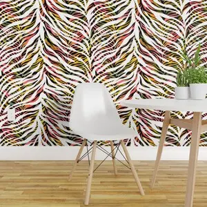 Spoonflower Abstract Animal Print Safari Pop Art Custom Pre-pasted Wallpaper - White