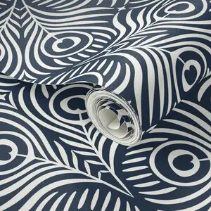 Spoonflower Animal Print Dark Graphic Lines Minimalist Custom Pre-pasted Wallpaper - Blue