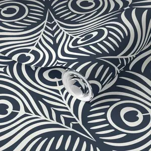 Spoonflower Animal Print Dark Blue Graphic Lines Minimalist Custom Pre-pasted Wallpaper Blue