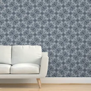 Spoonflower Animal Print Dark Graphic Lines Minimalist Custom Pre-pasted Wallpaper - Blue