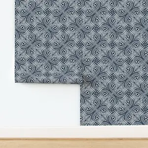 Spoonflower Animal Print Dark Graphic Lines Minimalist Custom Pre-pasted Wallpaper - Blue