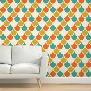 Spoonflower Animal Print Midcentury Mod Retro Scallops Custom Pre-pasted Wallpaper