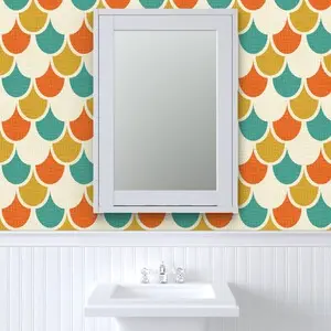 Spoonflower Animal Print Midcentury Mod Retro Scallops Custom Pre-pasted Wallpaper