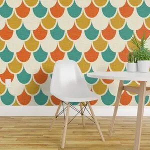 Spoonflower Animal Print Midcentury Mod Retro Scallops Custom Pre-pasted Wallpaper