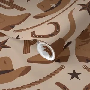 Spoonflower Western Cowboy Cowgirl Longhorn Southwest Earth Custom Pre-pasted Wallpaper - Brown